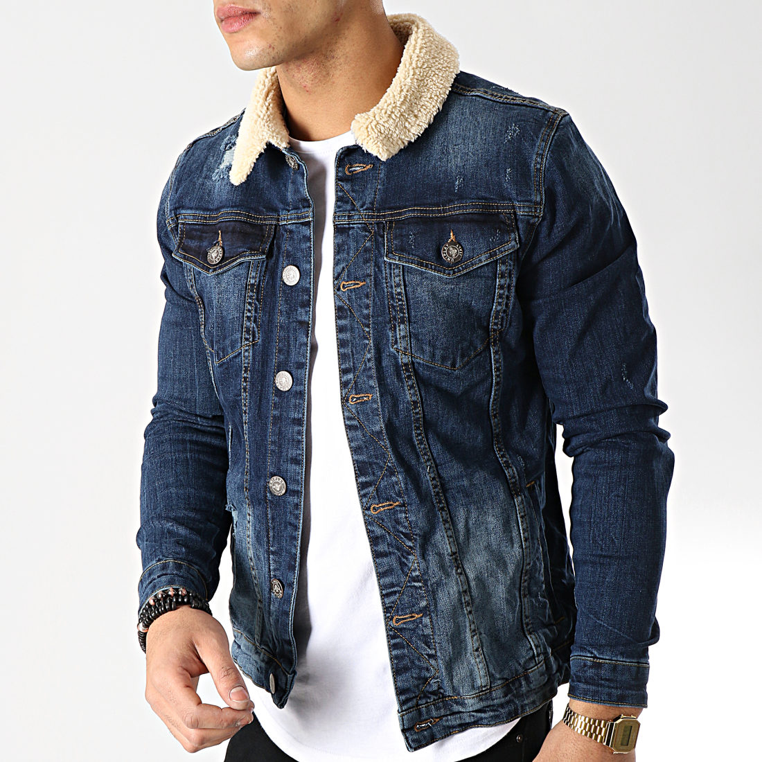Uniplay Veste Jean Col Mouton 5018 Bleu Denim