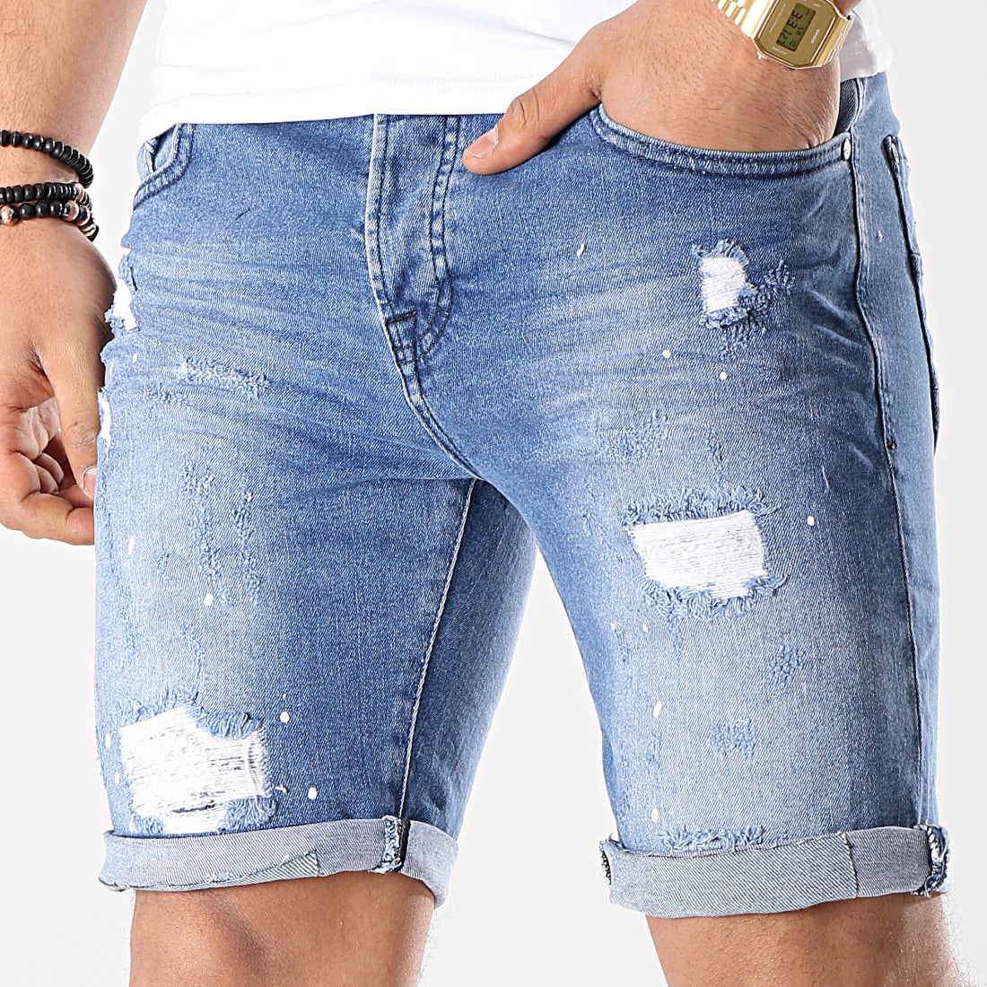 Project X - Short Jean Skinny T19923 Bleu Denim - LaBoutiqueOfficielle.com