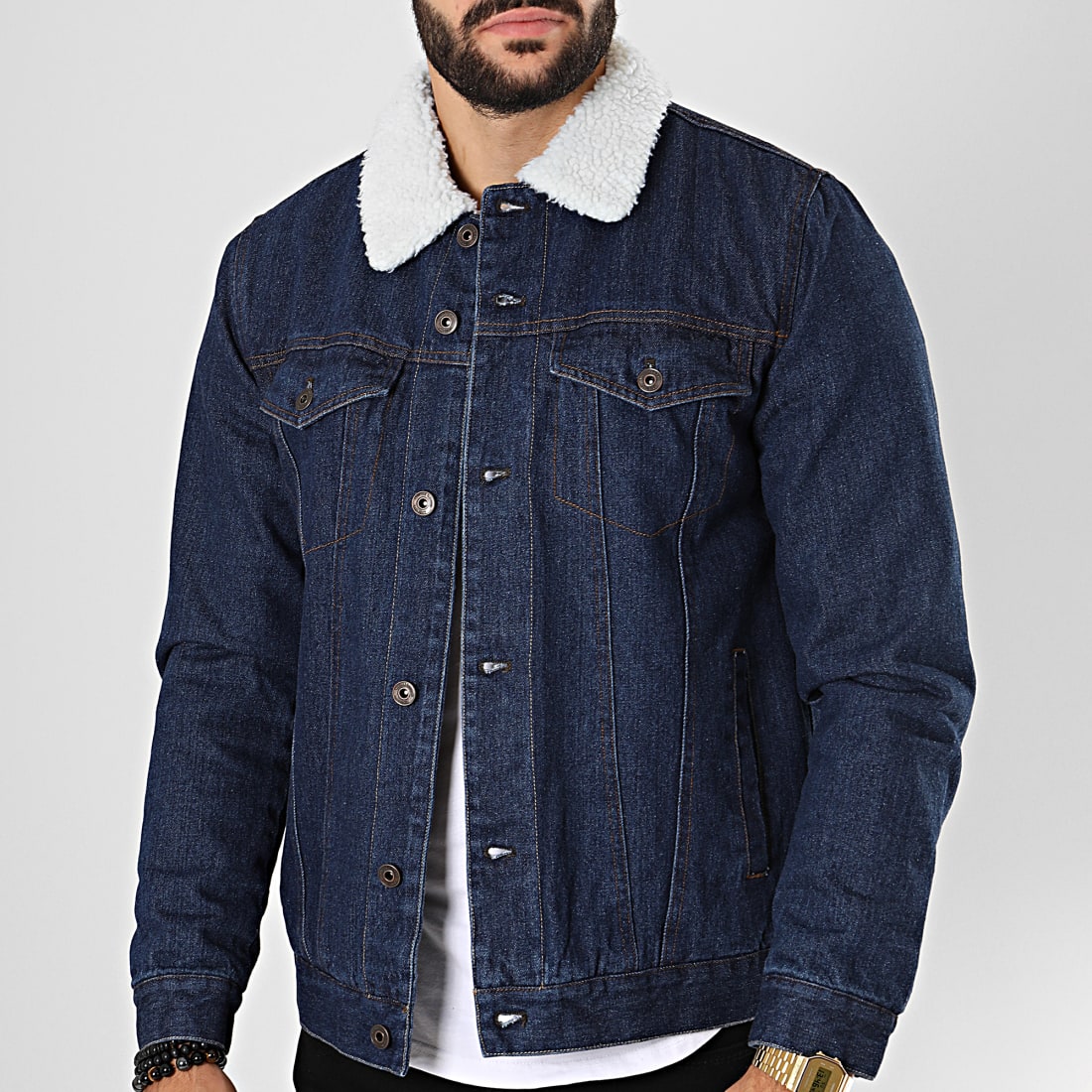 Classic Series Veste Jean Col Mouton Reno Bleu Denim