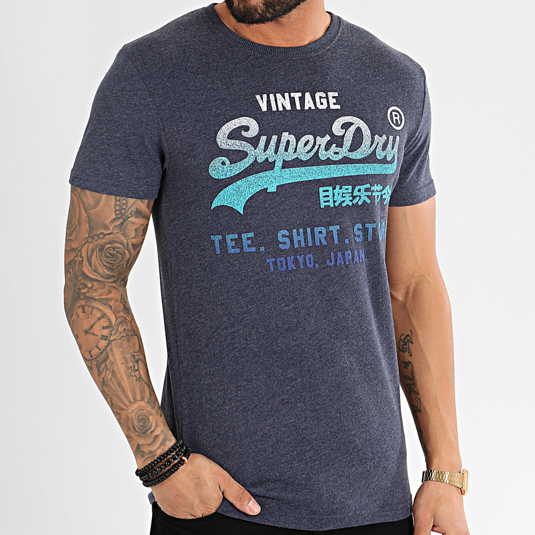 Superdry - Tee Shirt Vintage Fade Store M1010093A Bleu Marine Chiné ...