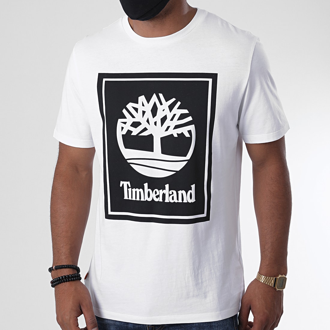 Timberland - Tee Shirt Stack Logo A2AJ1 Blanc - LaBoutiqueOfficielle.com