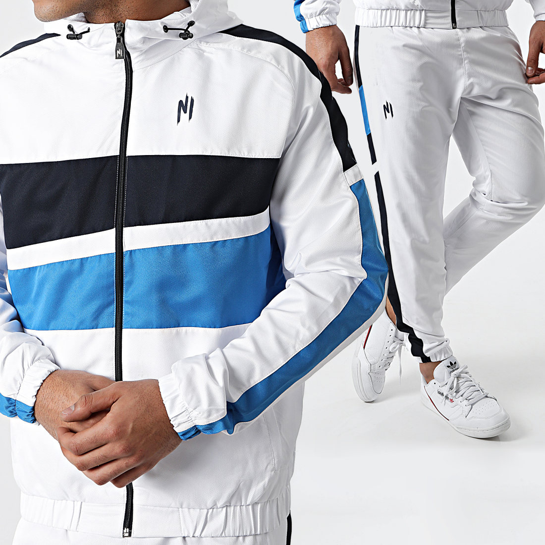 NI by Ninho - Ensemble De Survêtement A Bandes Magnum S034 Blanc Bleu ...