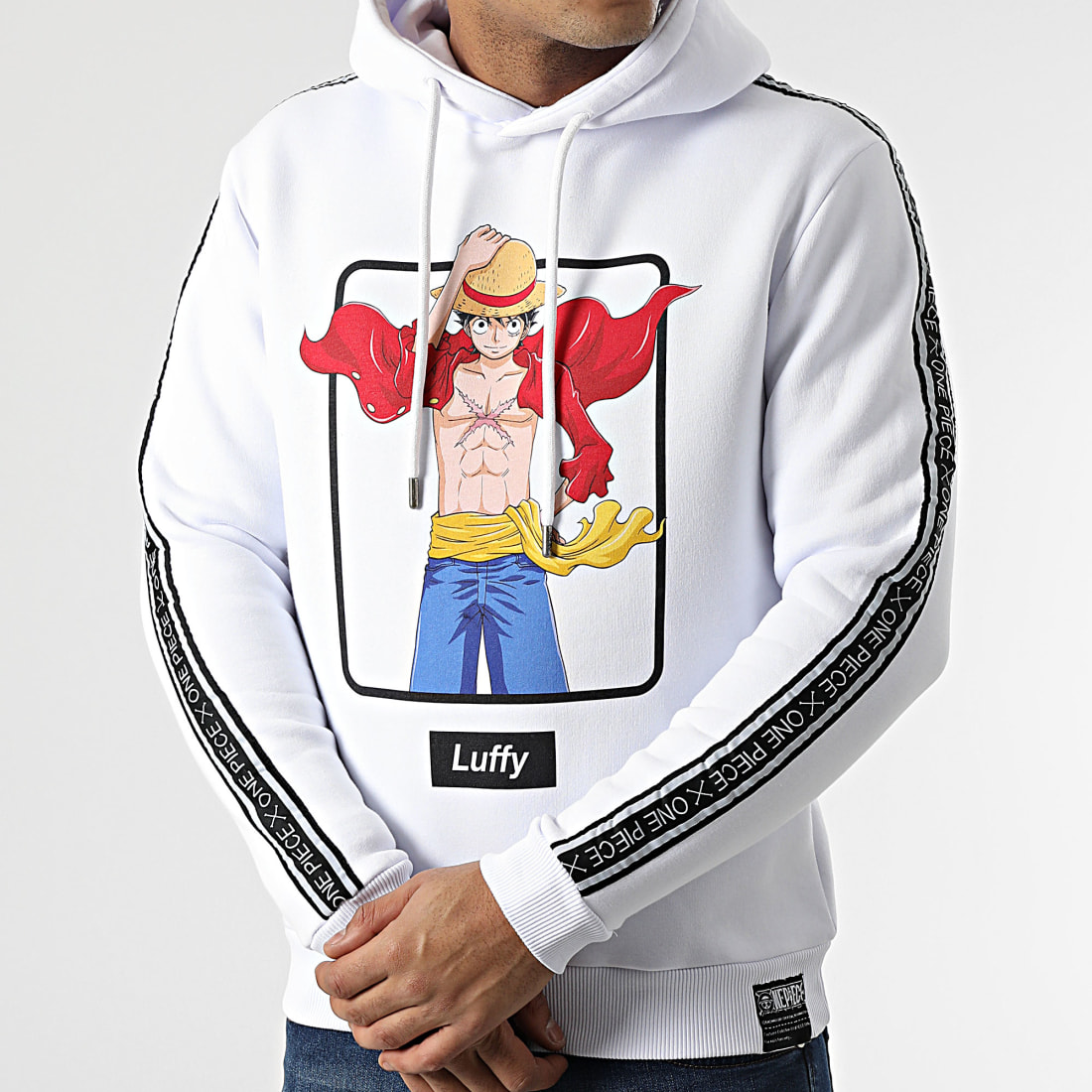 One Piece - Sweat Capuche A Bandes Luffy Blanc - LaBoutiqueOfficielle.com