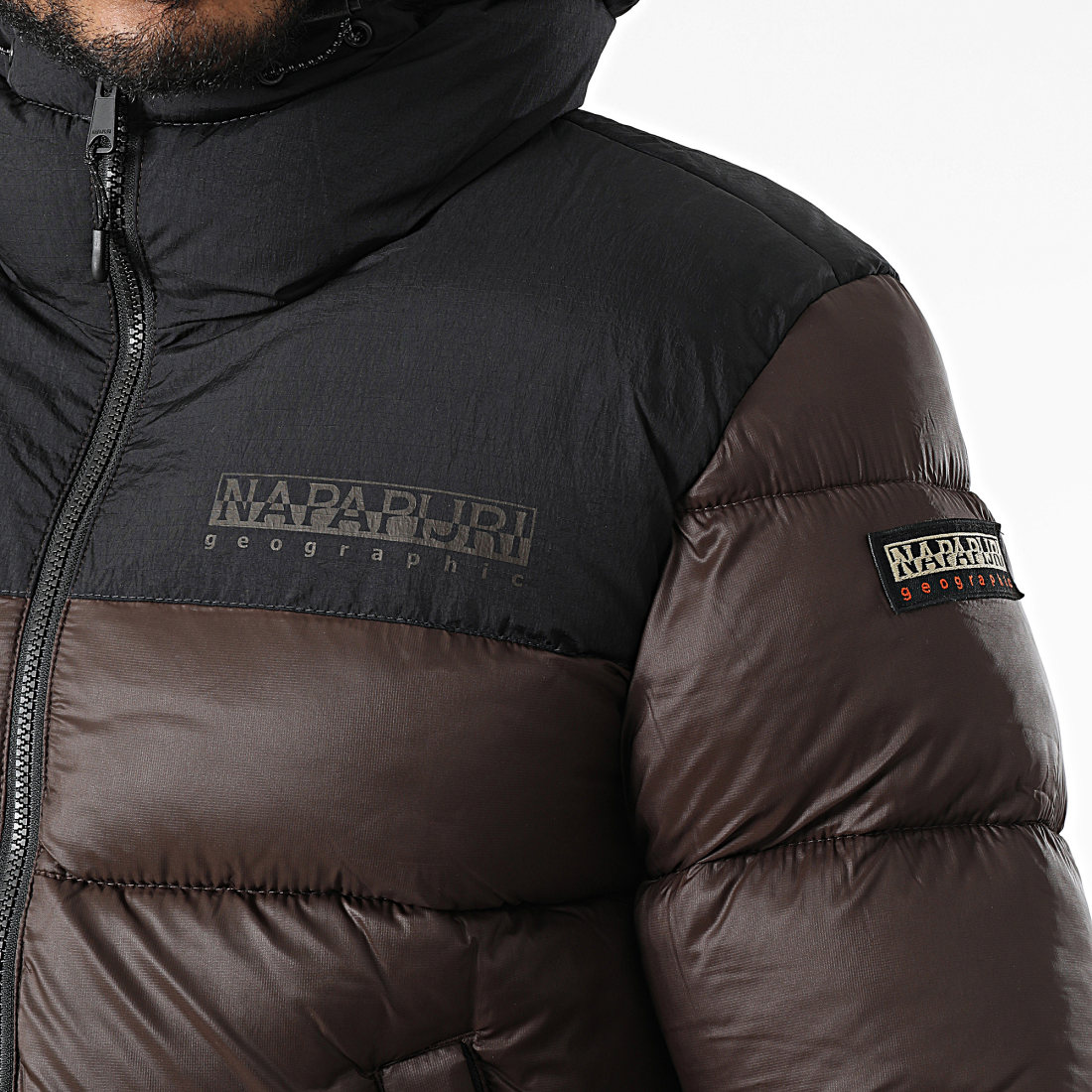 Napapijri - Doudoune Capuche A4GLL Marron Noir - LaBoutiqueOfficielle.com