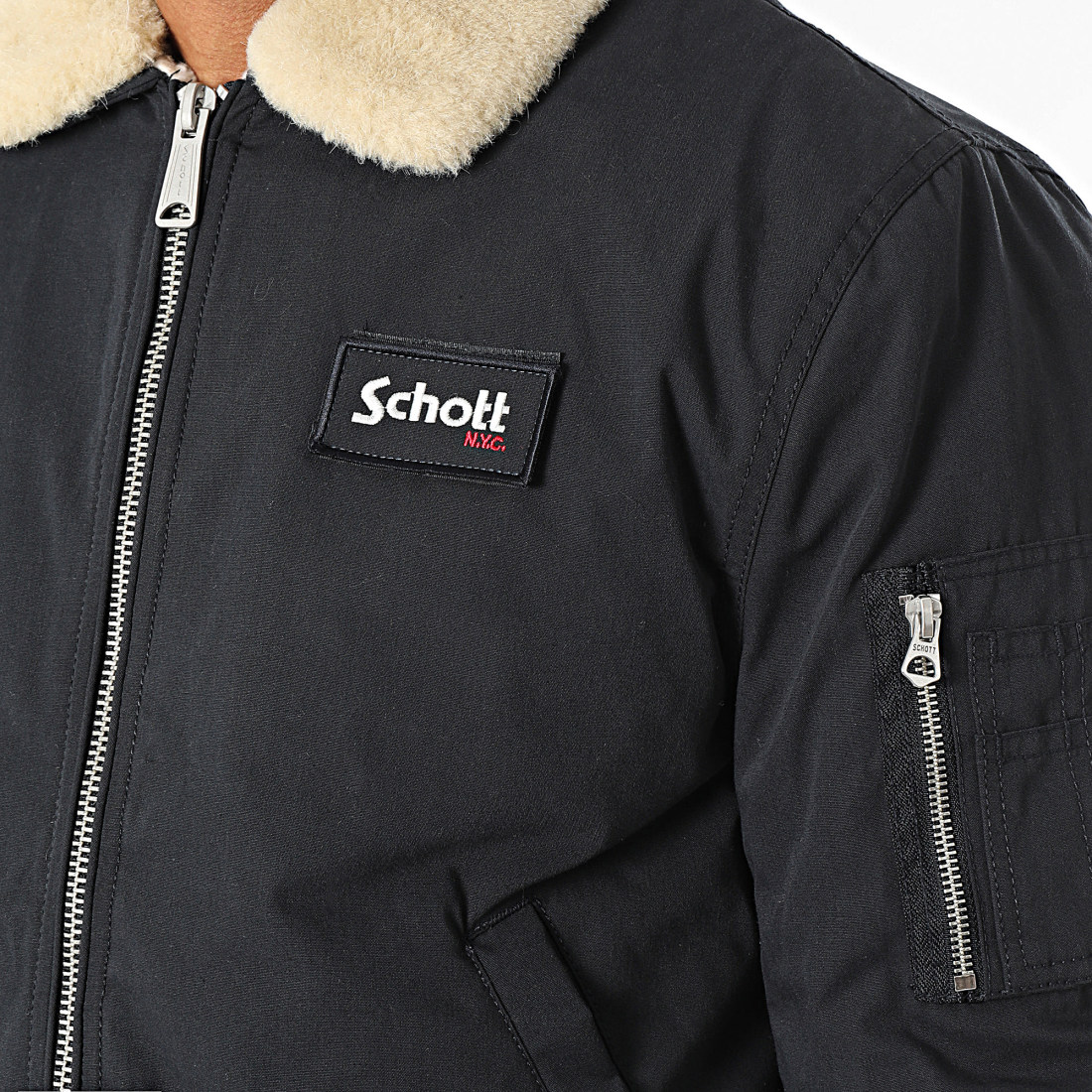Schott NYC - Veste Bomber B18 Bleu Marine - LaBoutiqueOfficielle.com