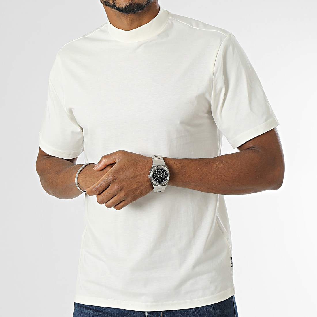 Only And Sons - Tee Shirt Col Cheminée Otis Beige Clair ...