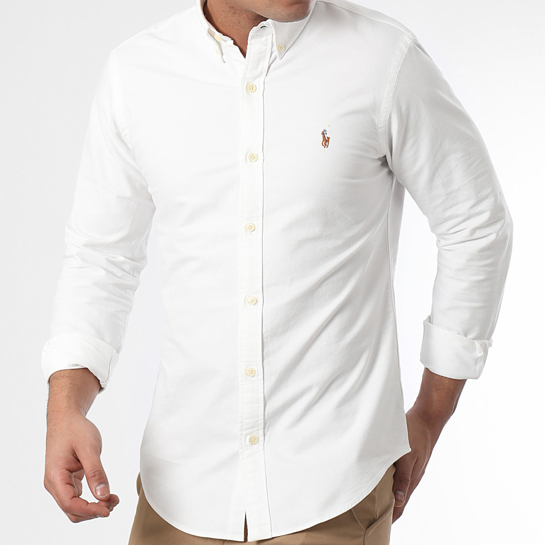 Polo Ralph Lauren - Chemise Manches Longues Slim Oxford Blanc ...