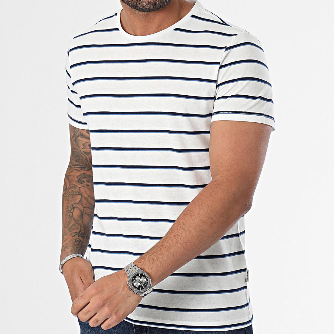 Blend - Tee Shirt A Rayures 20716482 Blanc - LaBoutiqueOfficielle.com