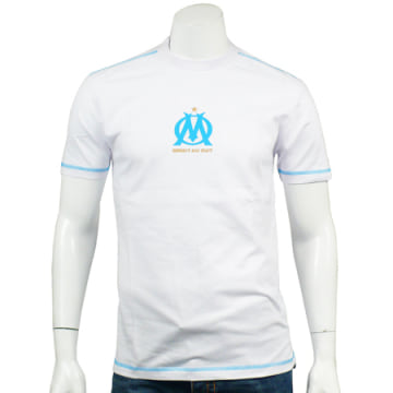 OM - Tee Shirt OM Essential Blanc Typo Bleu - LaBoutiqueOfficielle.com