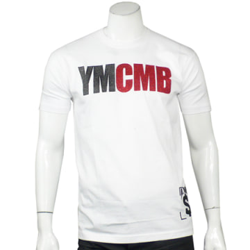 YMCMB - Tee Shirt YMCMB Blanc Typo Brillant Anthracite Rouge ...