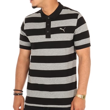 Puma - Polo Manches Courtes Essential Striped Pique 838249 01 Noir Gris ...