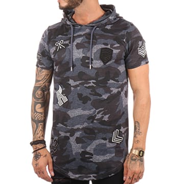 Gov Denim - Tee Shirt Capuche Oversize 171028 Camouflage Bleu Marine - LaBoutiqueOfficielle.com