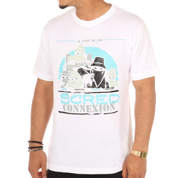 Scred Connexion - Tee Shirt La Scred En Live Blanc Bleu Turquoise - LaBoutiqueOfficielle.com
