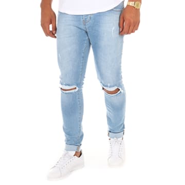 Classic Series - Jean Slim Déchiré 12052-5 Bleu Wash - LaBoutiqueOfficielle.com