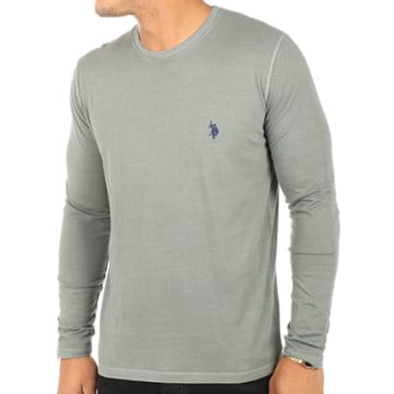 US Polo ASSN - Tee Shirt Manches Longues USPA Gris Vert ...