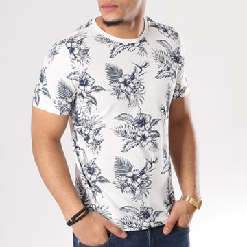 The Fresh Brand - Tee Shirt SHTF082 Blanc Cassé Floral Bleu Marine ...