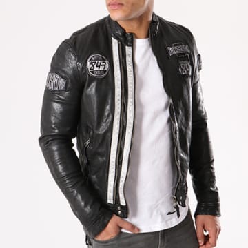 Redskins - Veste Cuir Patchs Brodés Reese Calista Noir ...