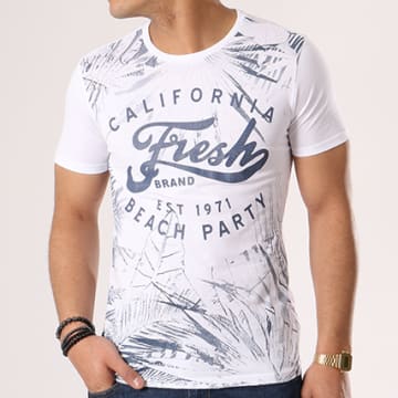The Fresh Brand - Tee Shirt SHTF052 Blanc Bleu Marine ...