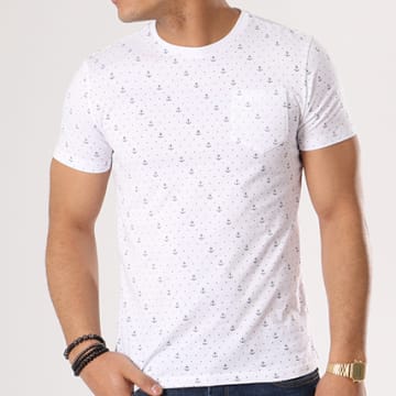 The Fresh Brand - Tee Shirt Poche SHTF232 Blanc Bleu Marine ...