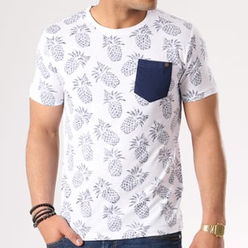 The Fresh Brand - Tee Shirt Poche SHTF910 Blanc Bleu Marine ...