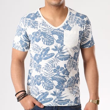 The Fresh Brand - Tee Shirt Poche SHTF471 Blanc Cassé Floral Bleu ...