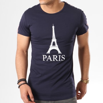 VIP Clothing - Tee Shirt Oversize Bandes Brodées 10266 Bleu Marine ...
