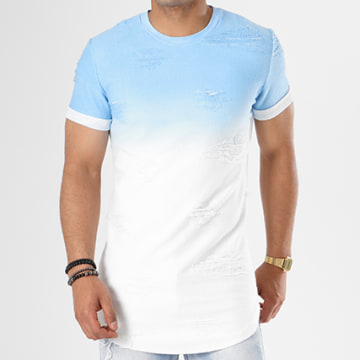 John H - Tee Shirt Oversize T09165 Bleu Clair Dégradé Blanc ...