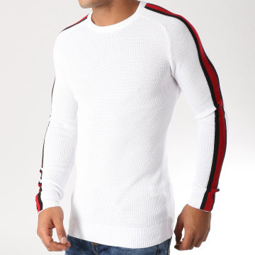 Classic Series - Pull Avec Bandes AD026 Blanc Noir Rouge - Ryses