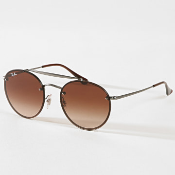 Ray-Ban - Lunettes de Soleil Round Double Bridge 3614N Gris Marron ...