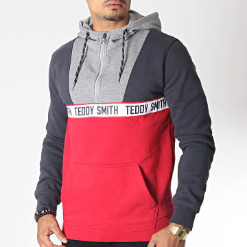 Teddy Smith - Sweat Capuche Zippé Neil Gris Anthracite Gris Chiné Rouge ...