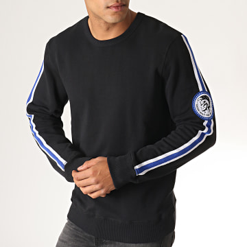 Diesel - Sweat Crewneck A Bandes Willy 00S0ER-0BAWR Noir Bleu Roi Blanc ...