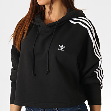 Adidas Originals - Sweat Capuche Femme Avec Bandes Cropped ED7554 Noir ...