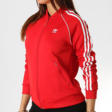 Adidas Originals - Veste Zippée Femme A Bandes SST ED7588 Rouge Blanc ...