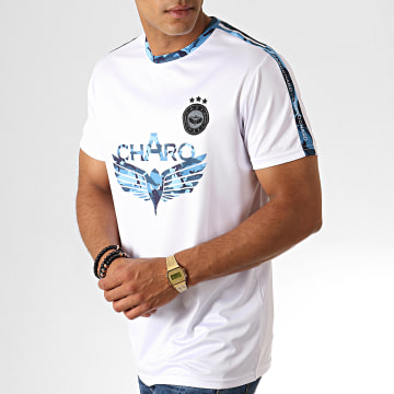 Charo - Tee Shirt A Bandes Camouflage Glitch WY4787 Blanc Bleu Clair ...