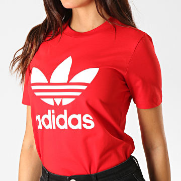 Adidas Originals - Tee Shirt Femme Trefoil ED7493 Rouge Blanc ...