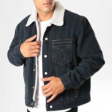 Calvin Klein - Veste Jean Col Mouton Iconic Omega 2970 Bleu Brut ...