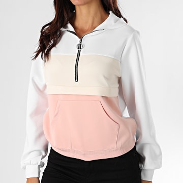 Only - Sweat Col Zippé Capuche Femme Scarla Blanc Rose Beige ...