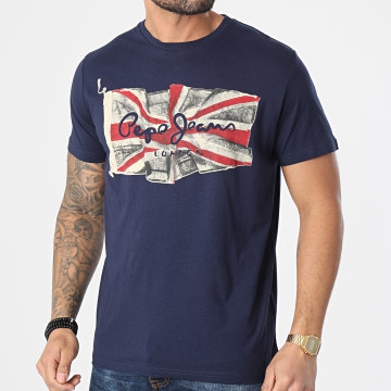 Pepe Jeans - Tee Shirt Flag Logo PM505671 Bleu Marine ...