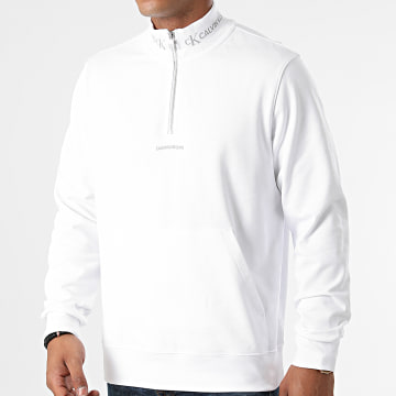 Calvin Klein - Sweat Col Zippé Logo Jacquard Mockneck 7321 Blanc - Ryses