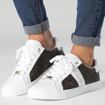 Calvin Klein - Baskets Femme Low Profile Lace Up 1190 White Brown Mono ...