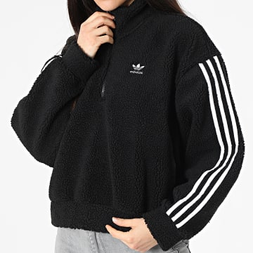 Adidas Originals - Sweat Col Zippé Fourrure Femme A Bandes HM2128 Noir ...