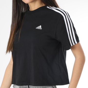 Adidas Sportswear - Tee Shirt Crop Femme 3 Stripes HR4913 Noir ...