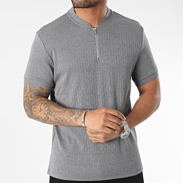 Frilivin - Polo Manches Courtes Col Zippé Gris Chiné ...