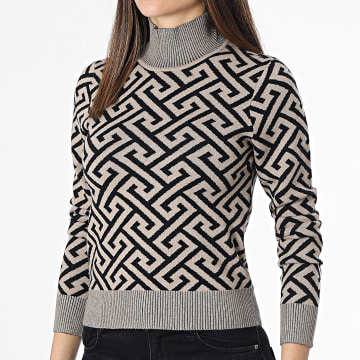 Vero Moda - Pull Col Montant Femme Aria Beige Noir - LaBoutiqueOfficielle.com