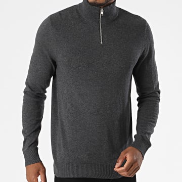 Jack And Jones - Pull Col Montant Zippé Emil Gris Anthracite ...