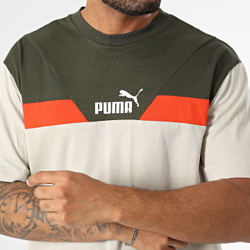 Puma - Tee Shirt Power Colorblock 681730 Beige Vert Kaki ...