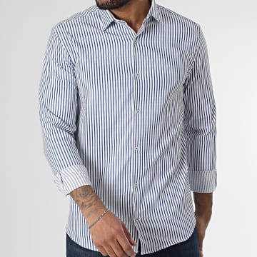 Classic Series - Chemise Manches Longues A Rayures Blanc Bleu Roi ...