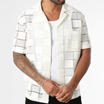 Frilivin - Chemise Manches Courtes Ajourée A Carreaux 058 Beige Clair ...