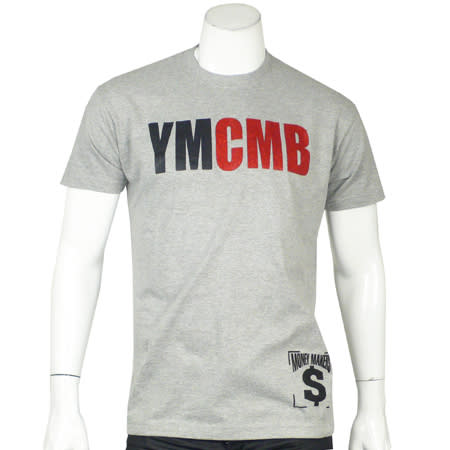 YMCMB - Tee Shirt YMCMB Gris Chine Typo Brillant Noir Rouge ...