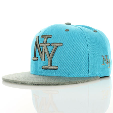 Bling Bling - Casquette Snapback Bling NY 071 Bleu Turquoise Typo Gris ...